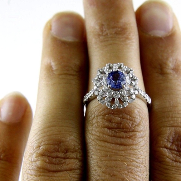 Jewelry | Oval Blue Sapphire Diamond Ring 14k Wg 186ct | Poshmark